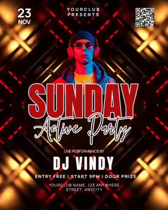 Red Neon Sunday Active Party Instagram Portrait Template | PosterMyWall