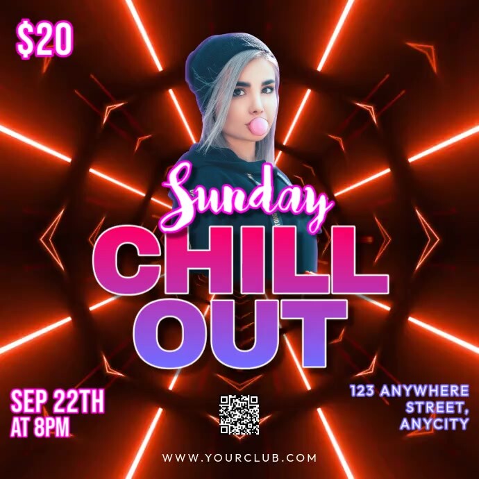 Modèle Red Neon Sunday Chillout Party Pos Instagram | PosterMyWall