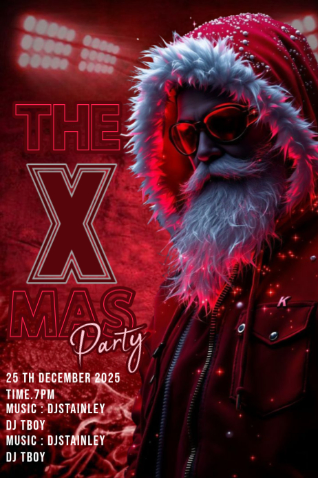 Red Neon The X Mas Night Party Club Merry Chrismas 2025 Poster Template ...