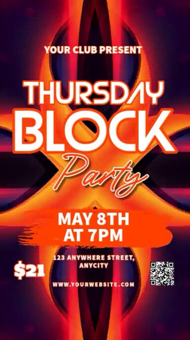 Red Neon Thursday Block Party Reel Instagram Template | PosterMyWall