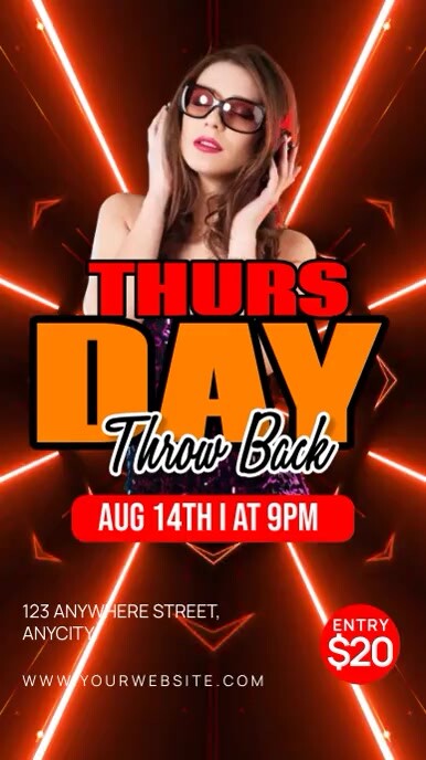 Red Neon Thursday Throw Back Party Instagram Templat | PosterMyWall