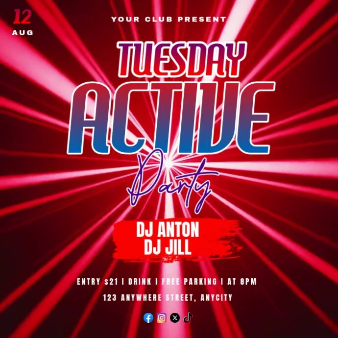 Red Neon Tuesday Active Party Pos Instagram Template | PosterMyWall