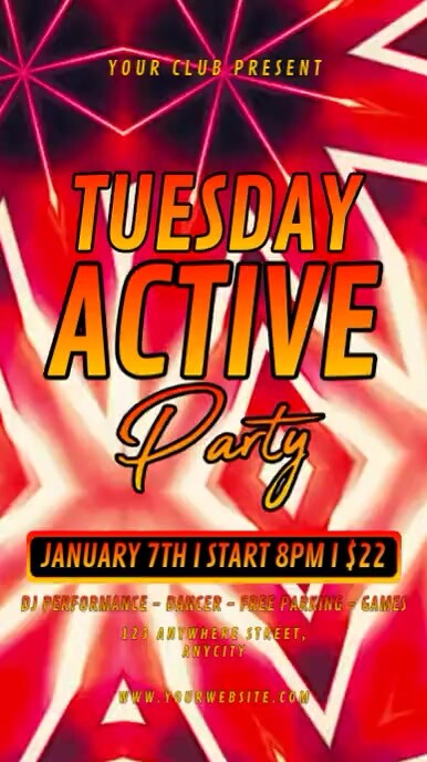 Red Neon Tuesday Active Party Reel Instagram Template | PosterMyWall