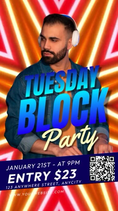 Red Neon Tuesday Block Party Reel Instagram Template | PosterMyWall