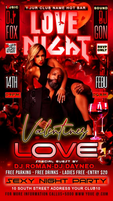 Plantilla de Red Neon Valentines Day Love Sexy Night Club Party Flyer ...