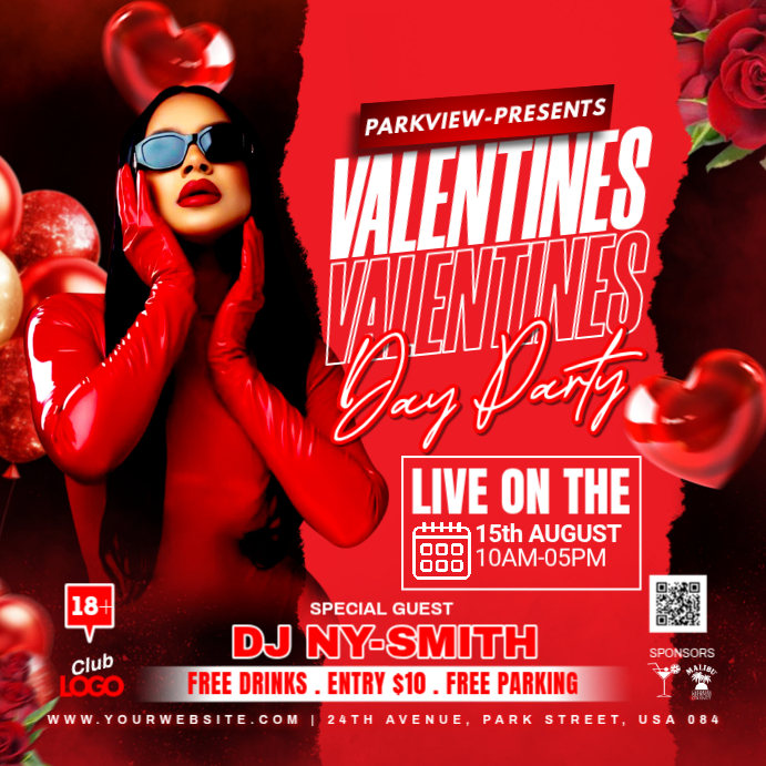 Red Neon Valentines Night Party Instagram Post Template | PosterMyWall
