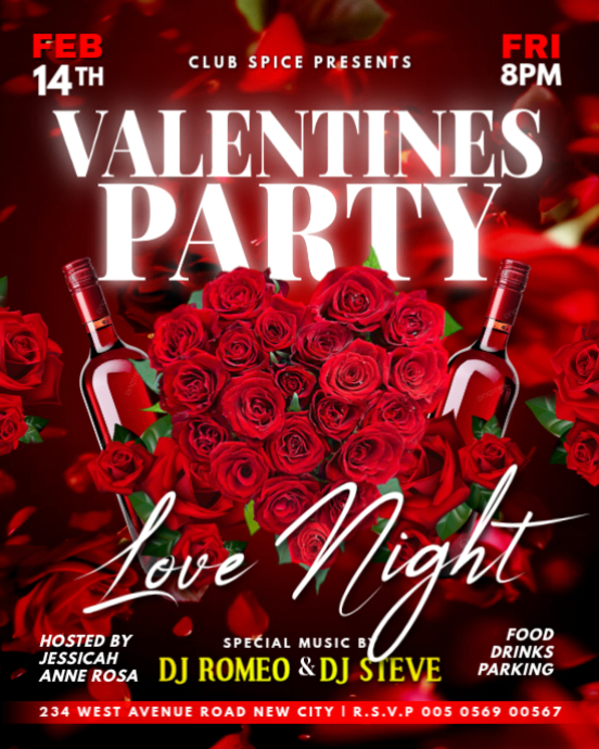 Red Neon Valentines Party Love Couples Night Romantic Red Roses Club ...
