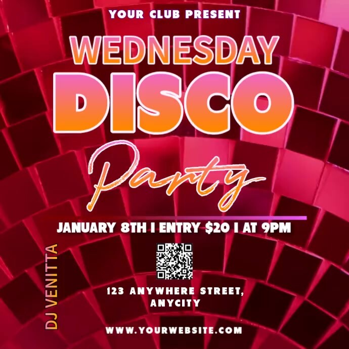 Red Neon Wednesday Disco Party Pos Instagram Template | PosterMyWall