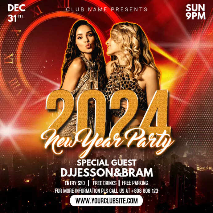 Red New Year Party Template | PosterMyWall