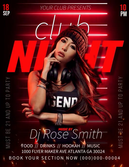 Red Night Club Party Template | PosterMyWall