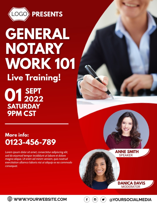 Red Notary Training Flyer Template | PosterMyWall