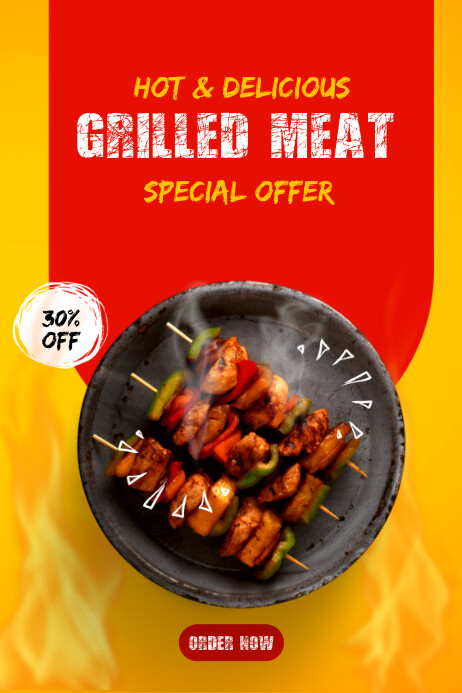 Red Orange Modern Grilled Meat Poster Template | PosterMyWall