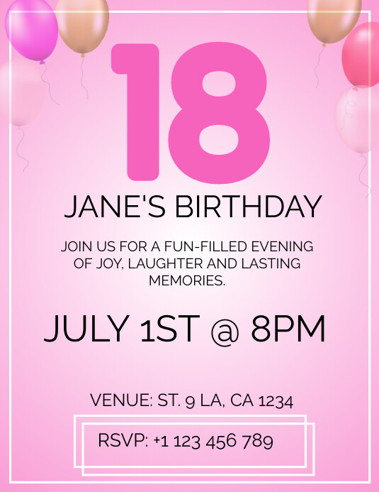 Modèle Red Pastel 18th Birthday Invitation Template | PosterMyWall