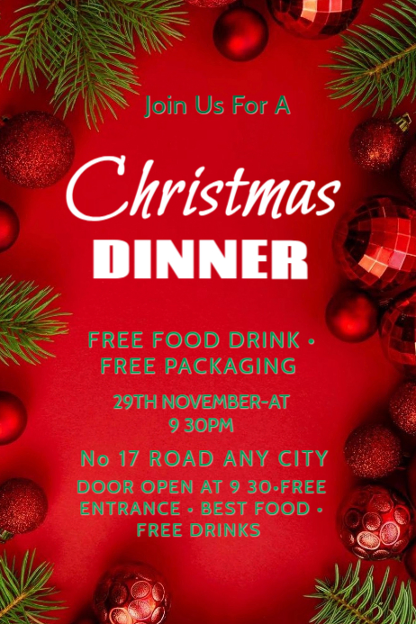 Red Pastel Christmas Dinner Poster Template | PosterMyWall