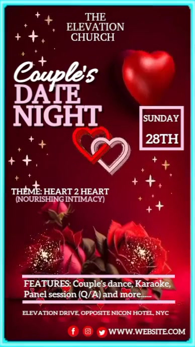 Red Pastel Couple's Date Night Invitation In Template | PosterMyWall