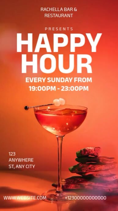 Red Pastel Happy Hour Instagram Reel Template | PosterMyWall