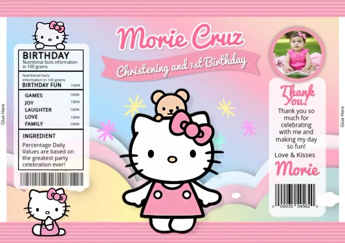 Plantilla de Red Pastel Hello Kitty Baptism Chip Bag A4 | PosterMyWall