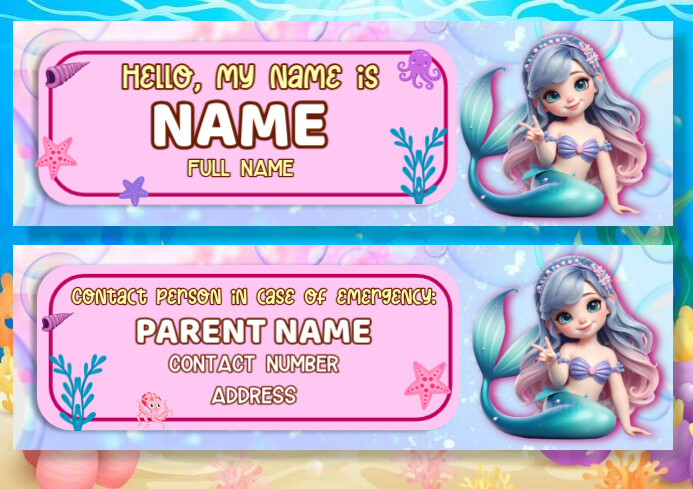 Red Pastel Mermaid Nametag A4 Template | PosterMyWall