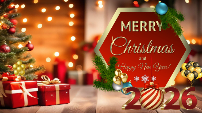 Red Pastel Merry Chrismas Digital Display (16:9) Template | PosterMyWall