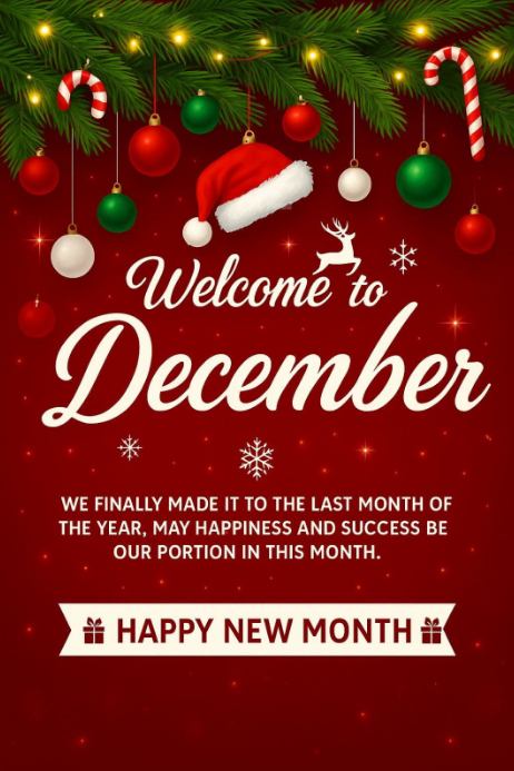 Szablon Red Pastel Welcome December, Happy New Month Wishes Poster ...