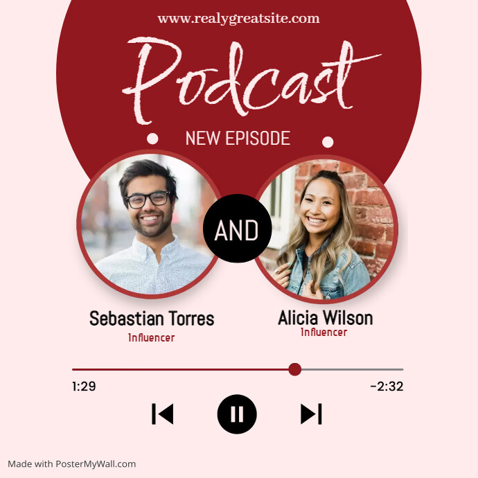Plantilla de Red pink podcast template | PosterMyWall