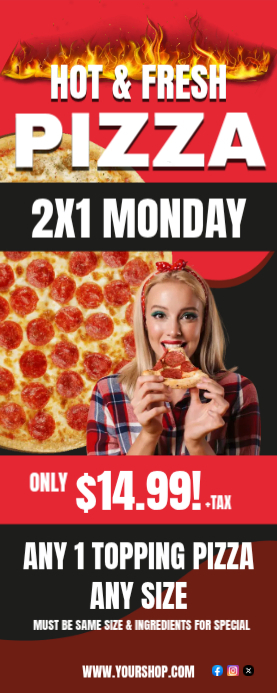 Red Pizza 2 For 1 Special Roll Up Banner Roll Up Banner 2' × 5 ...