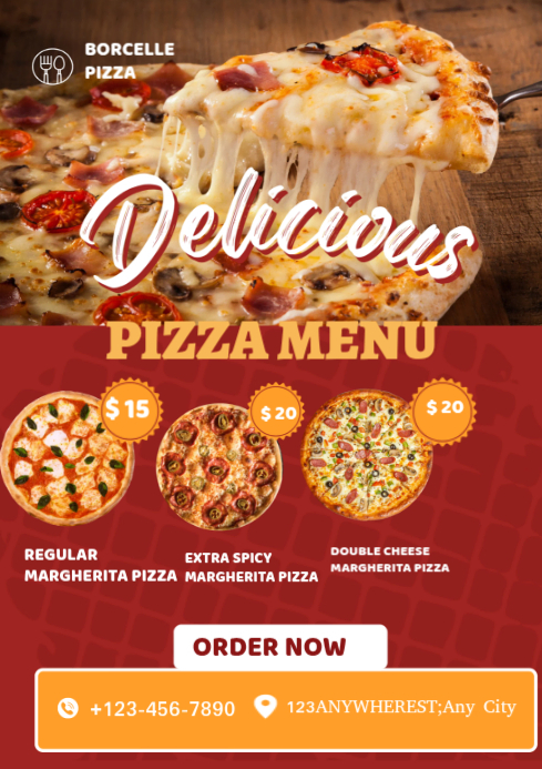 Red Pizza Menu A4 Template | PosterMyWall