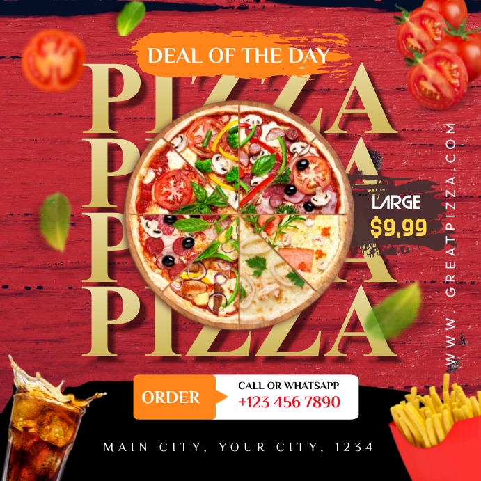 Red pizza modern template | PosterMyWall