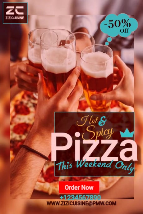 Red Pizza Party Day Poster Template | PosterMyWall