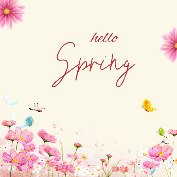 Red playfull Hello Spring Instagram Post Template | PosterMyWall