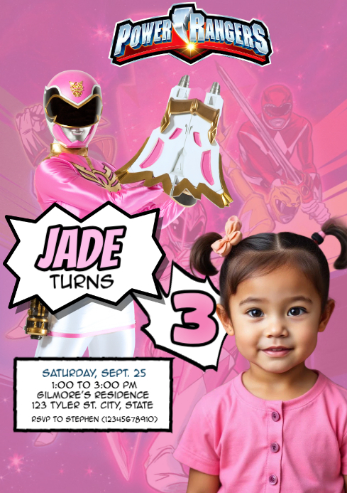 Red Power Rangers Birthday Party A4 Template | PosterMyWall