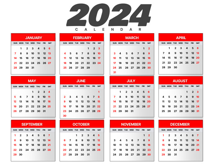 Red Printable Calendar 2024 Templat | PosterMyWall