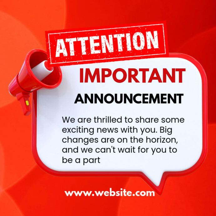 Red Professional Attention Important Announcement Instagram Post Templat | PosterMyWall
