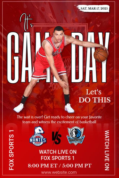 Red Professional Basketball Game Day Poster Template | PosterMyWall