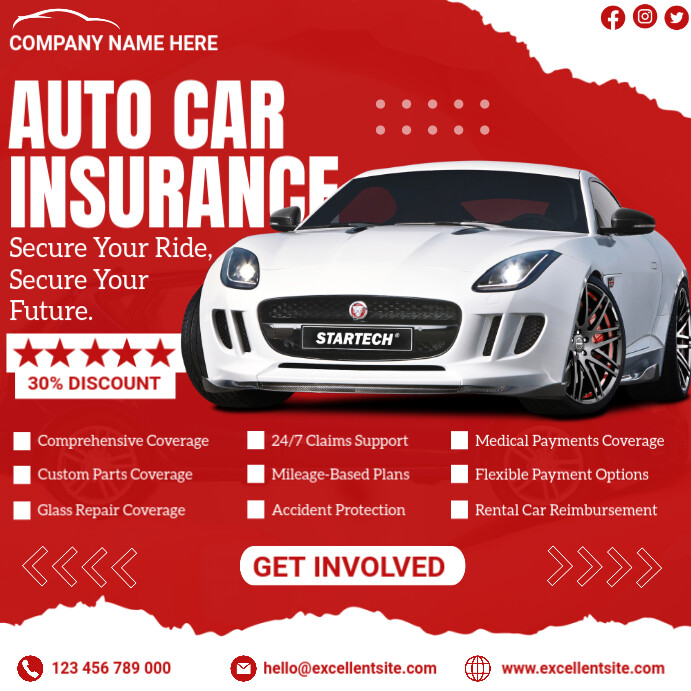 Red Professional Car Insurance Services Instagram Post Template ...
