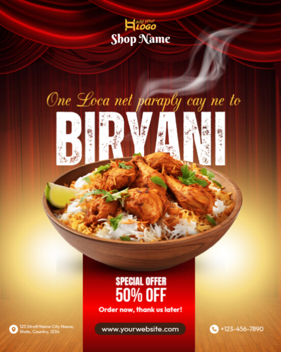 Red Professional Chicken Biryani Poster Instagram Portrait Template ...