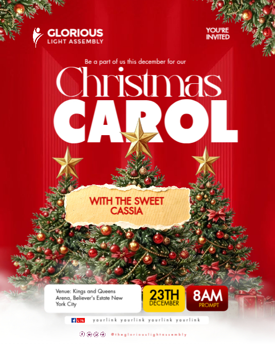 Red Professional Christmas Carol, Carol Night Flyer, Church Concert ...