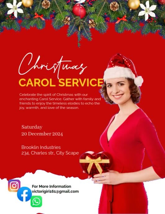Plantilla de Red Professional Christmas Carol Service Invitation Flyer ...
