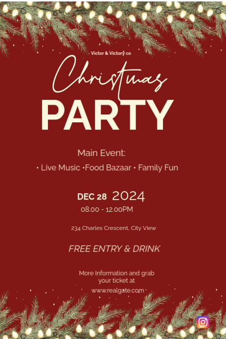 Red Professional Christmas Party Invitation Poster Template | PosterMyWall