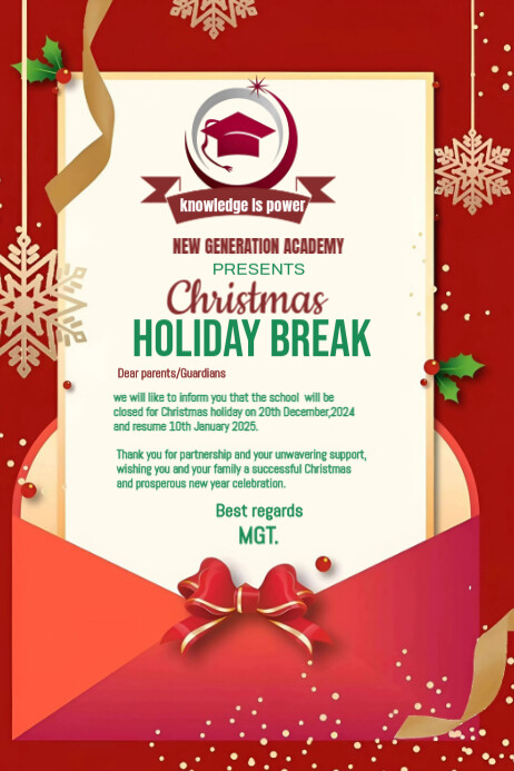 Red Professional Christmas School Holiday Break Design Poster Template ...