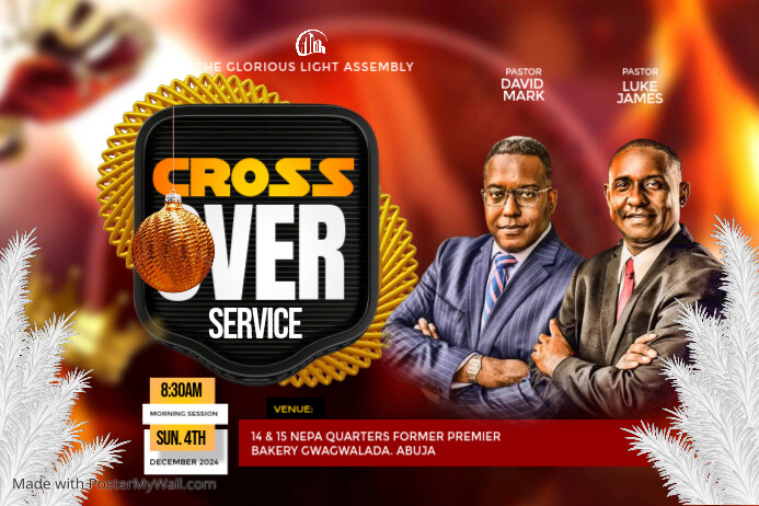 Red Professional Christmas Service Crossover Night Poster Template | PosterMyWall