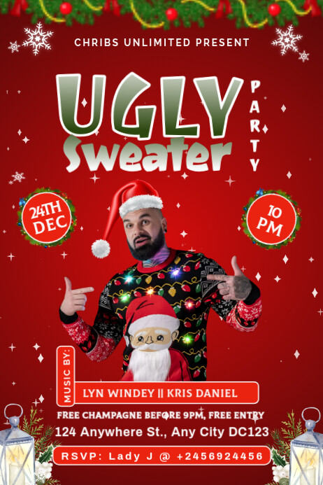 Red Professional Christmas Ugly Sweater Party Invitation Poster ...