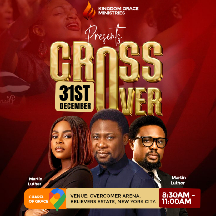 Red Professional Church Cross Over Service Flyers Instagram Post ...