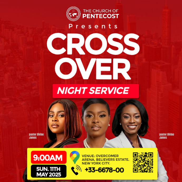 Red Professional Church Cross Over Service Flyers Instagram Post ...