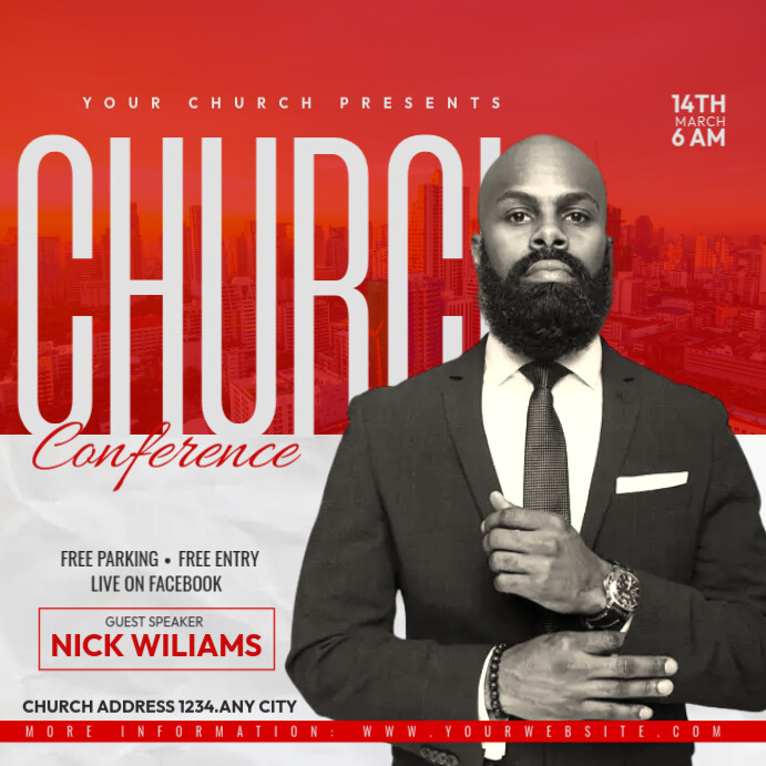 Red Professional Church Service Flyer Instagr Template | PosterMyWall