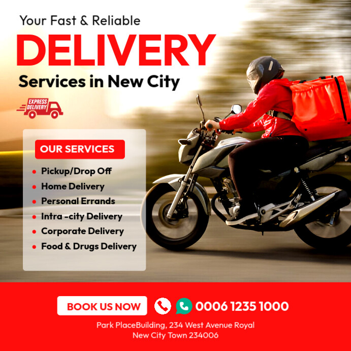 Red Professional Editable Delivery Bike Services advertisement flyer ...