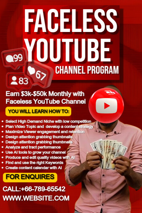 Red Professional Faceless Youtube Channel Flyer Poster Template ...