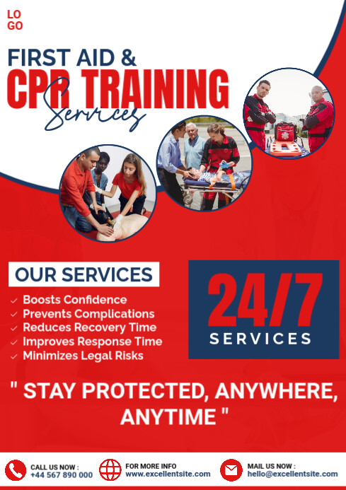 Red Professional First Aid And Cpr Training A4 Template | PosterMyWall