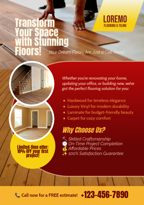 Copy of Red Professional Flooring Contractor A4 Flyer | PosterMyWall