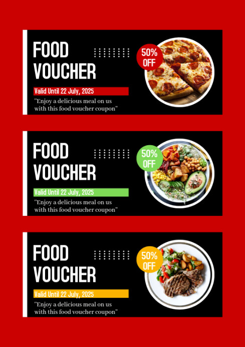 Red Professional Food Voucher Coupon 35% Off A4 Template | PosterMyWall
